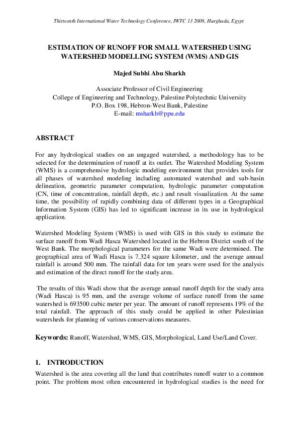 Doc Estimation Of Runoff For Small Watershed Using Watershed