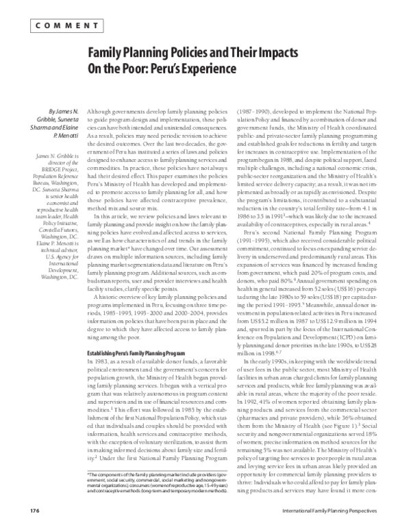 (PDF) Family Planning Policies and Their Impacts on the Poor: Peru's ...