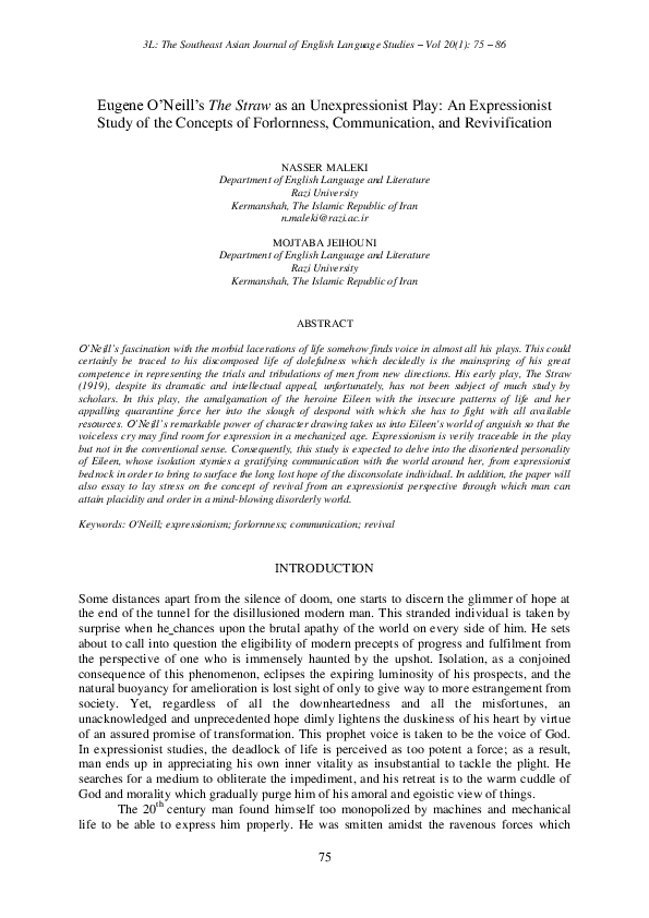 (PDF) Eugene O'Neill's The Straw as an Unexpressionist Play: An ...