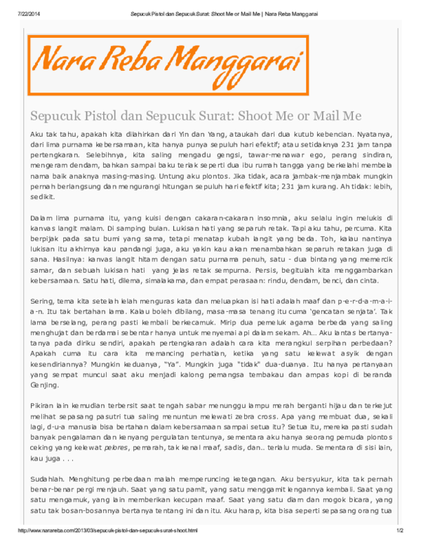 (PDF) Sepucuk Pistol dan Sepucuk Surat: Shoot Me or Mail Me ~ Nara Reba ...