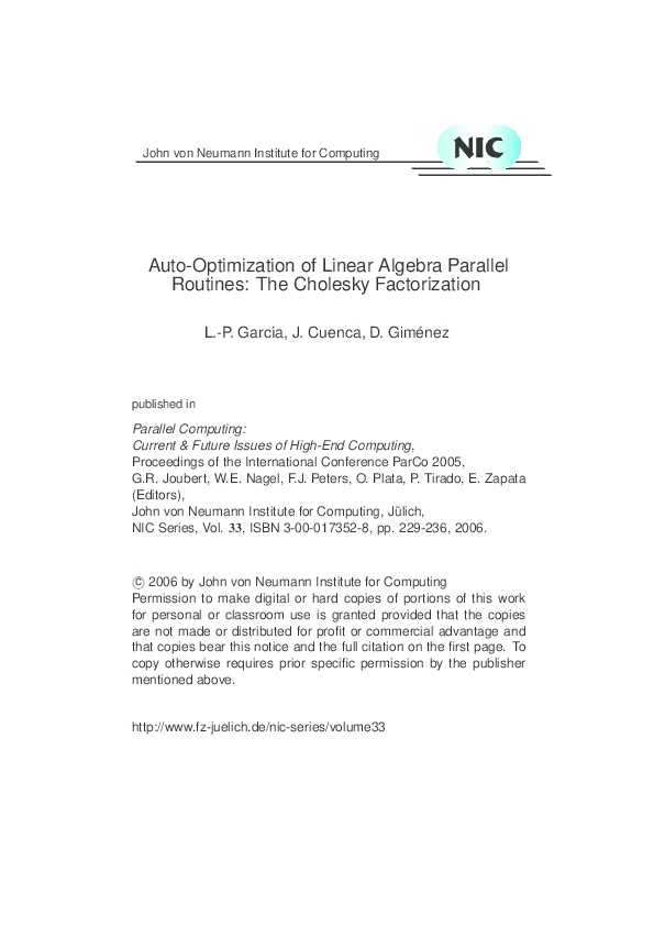 Pdf Auto Optimization Of Linear Algebra Parallel Routines The Cholesky Factorization