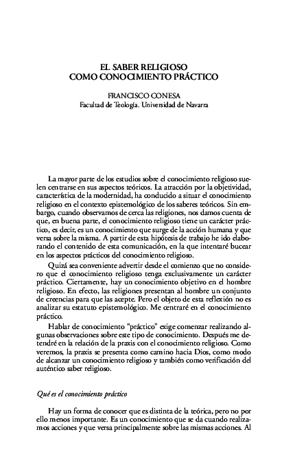 (PDF) El saber religioso como conocimiento práctico