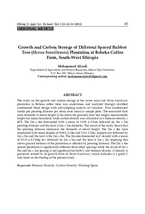 (PDF) Growth and Carbon Storage of Different Spaced Rubber Tree (Hevea ...