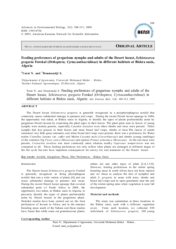 (PDF) Feeding preferences of gregarious nymphs and adults of the Desert ...
