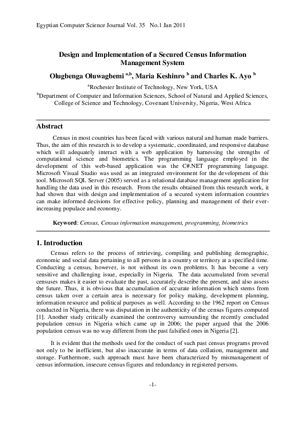 (PDF) Design and Implementation of a Secured Census Information ...