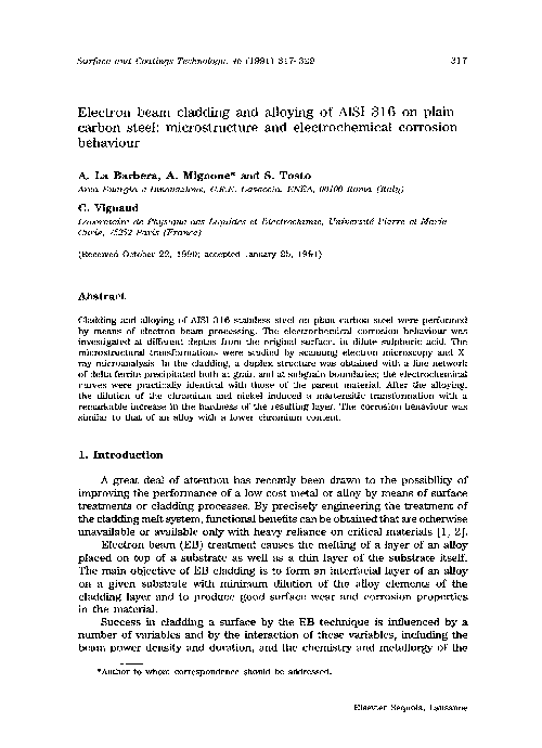 (PDF) Electron beam cladding and alloying of AISI 316 on plain carbon steel: microstructure and ...