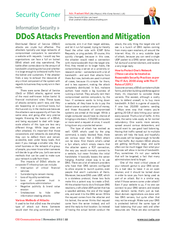 (PDF) DDos Attacks Prevention and Mitigation