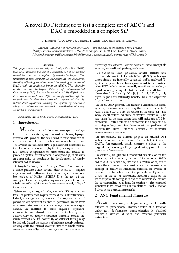 Pdf A Novel Dft Technique To Test A Complete Set Of Adcs And Dacs Embedded In A Complex Sip