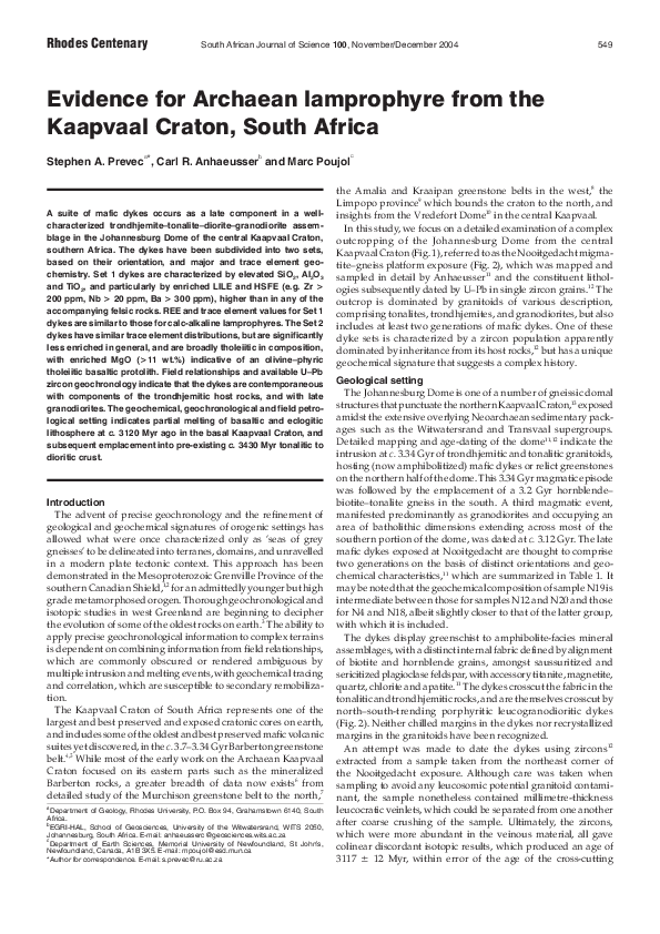(PDF) Evidence for Archaean lamprophyre from the Kaapvaal Craton, South ...
