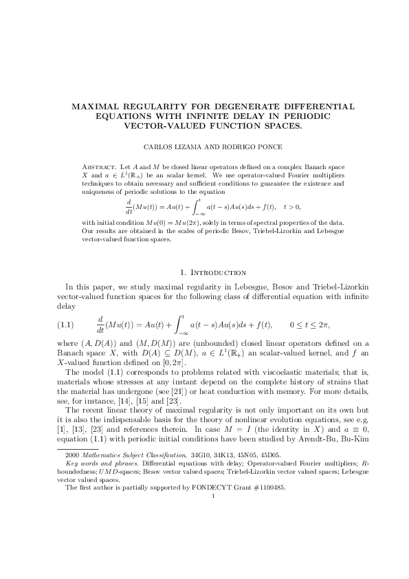 Pdf Maximal Regularity For Degenerate Differential Equations With Infinite Delay In Periodic