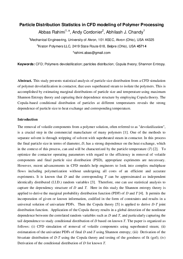 Pdf Particle Distribution Statistics In Cfd Modeling Of Polymer Processing