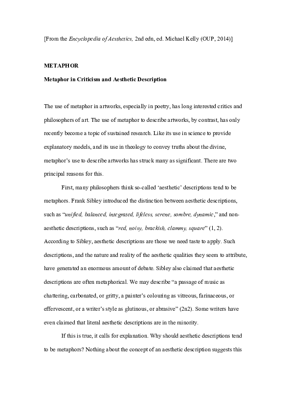 (PDF) Metaphor in Criticism and Aesthetic Description