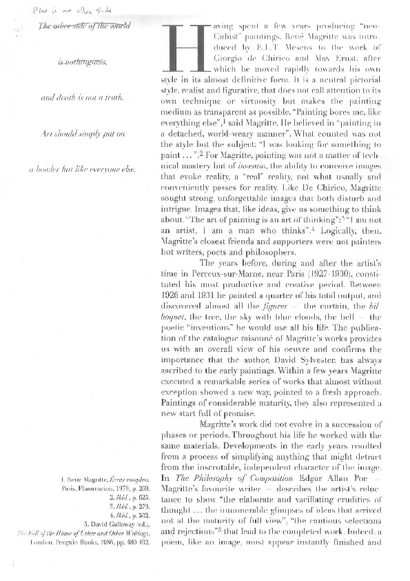 (PDF) Vache painting, metaphysical painting? René Magritte and the sublime.