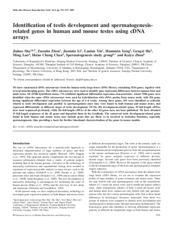 (PDF) Identification of testis development and spermatogenesis-related ...