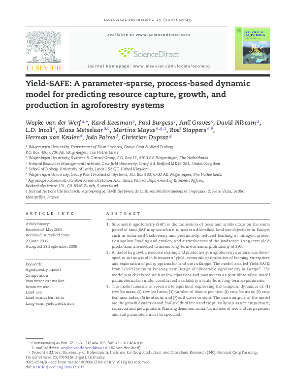 (PDF) Yield-SAFE: A parameter-sparse, process-based dynamic model for predicting resource ...