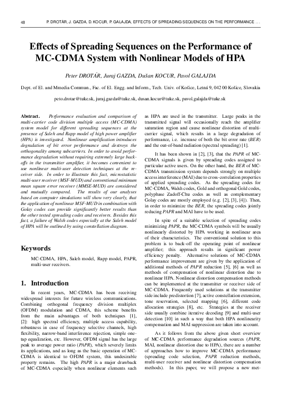 Pdf Effects Of Spreading Sequences On The Performance Of Mc Cdma