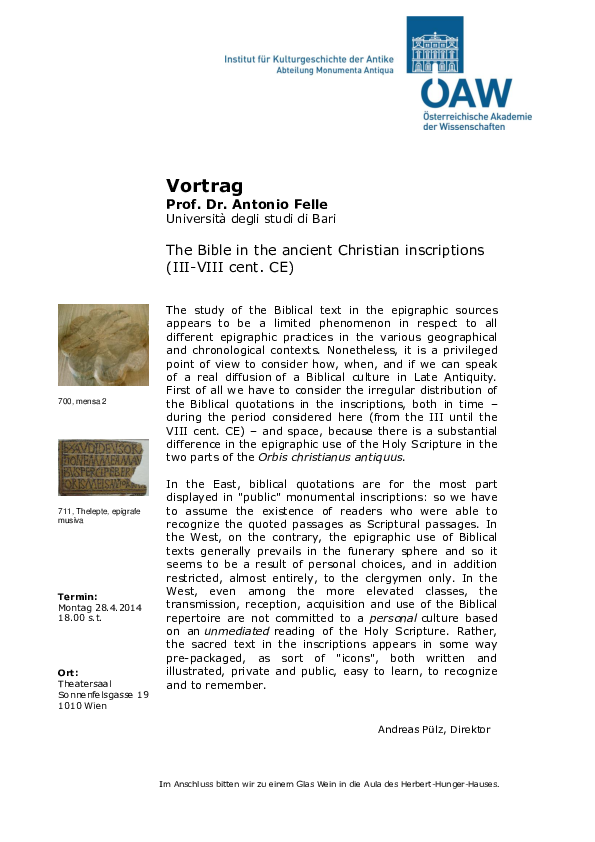 (PDF) Biblical Texts in the ancient Christian Inscriptions (III-VIII ...