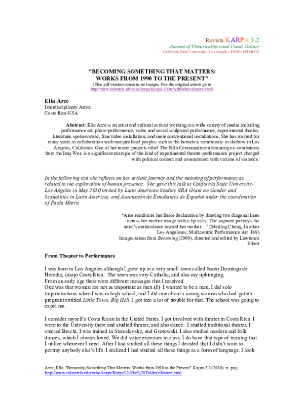 (PDF) Arce, Elia. "Becoming Something That Matters: Works from 1990 to ...