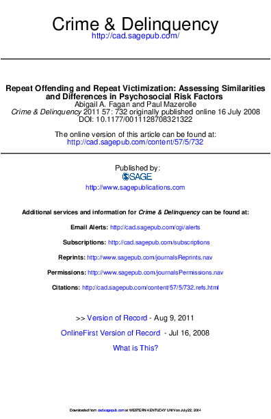 (PDF) Crime & Delinquency and Differences in Psychosocial Risk Factors ...