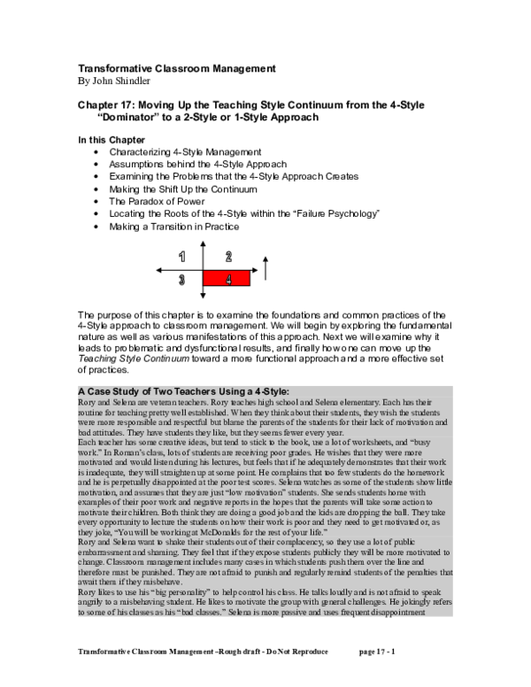 (DOC) Transformative Classroom Management By John Shindler Chapter 17 ...