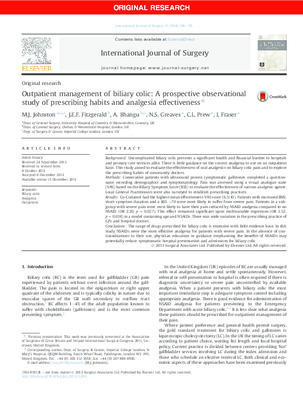 (PDF) Outpatient management of biliary colic: a prospective ...