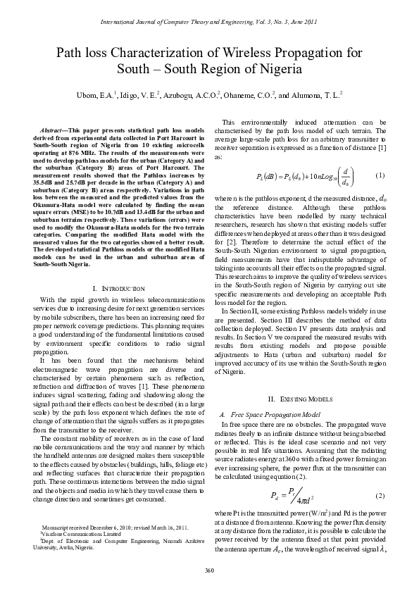 Pdf Path Loss Characterization Of Wireless Propagation For