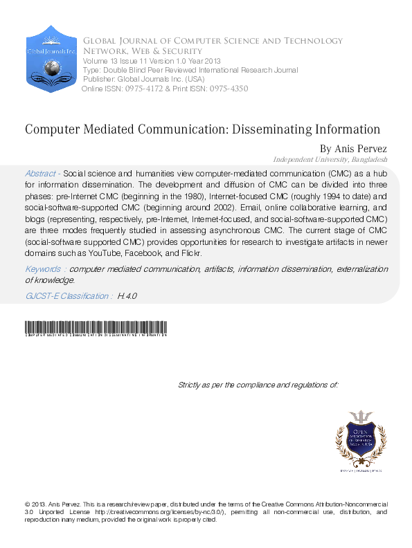 (PDF) Computer Mediated Communication: Disseminating Information