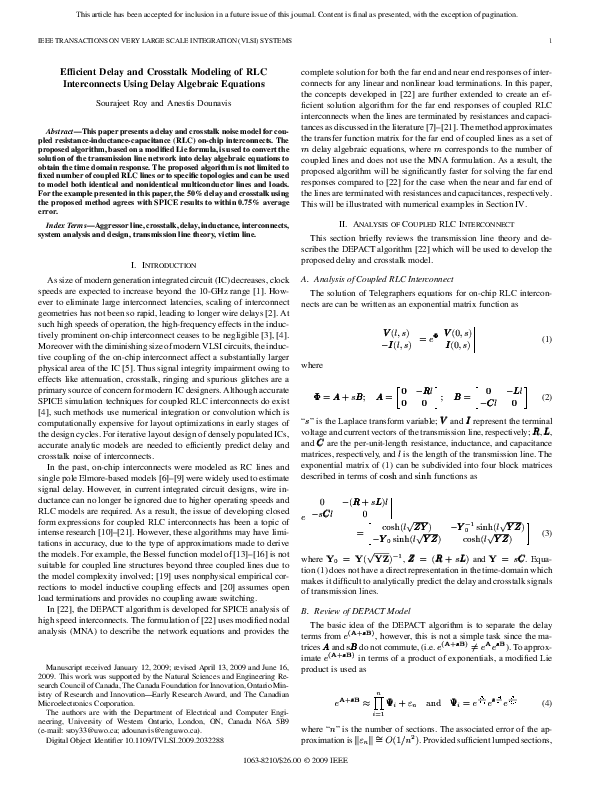 Pdf Efficient Delay And Crosstalk Modeling Of Rlc Interconnects Using