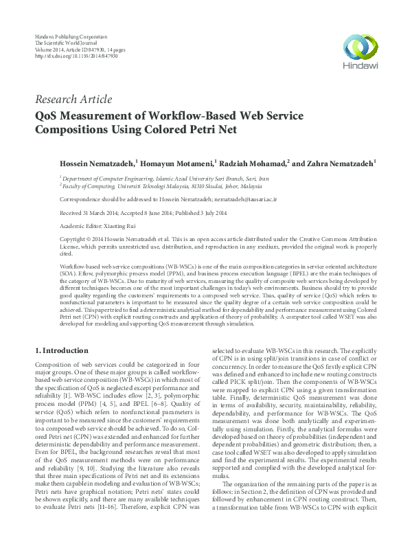 (PDF) QoS Measurement of Workflow-Based Web Service Compositions Using Colored Petri Net