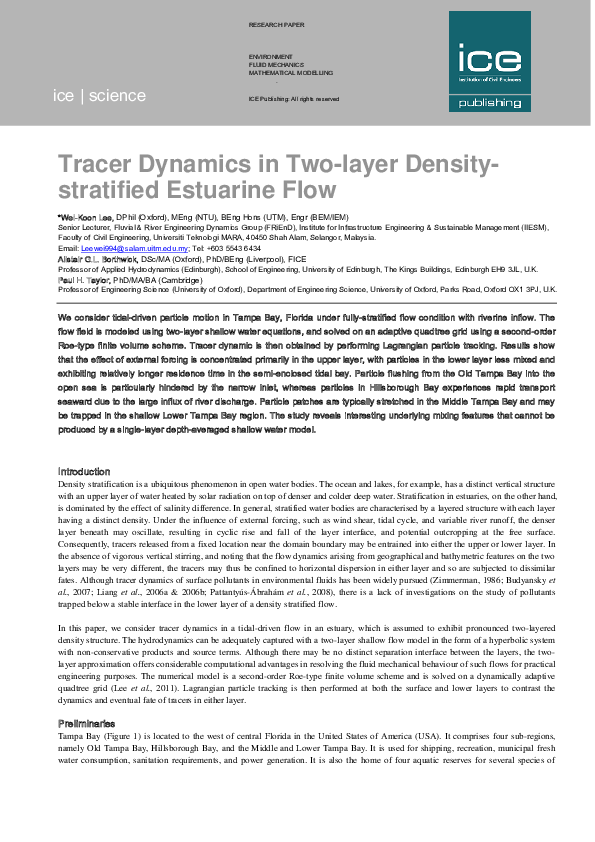 (PDF) Tracer Dynamics in Two-layer Density- stratified Estuarine Flow
