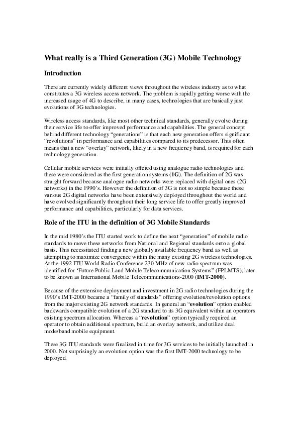 (PDF) What really is a Third Generation (3G) Mobile Technology Introduction