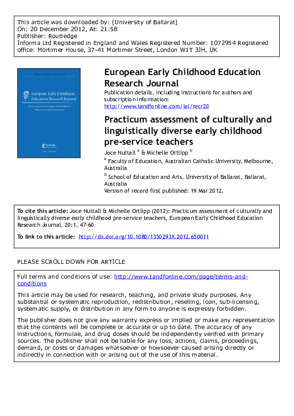 (PDF) Practicum assessment of culturally and linguistically diverse early childhood pre-service ...