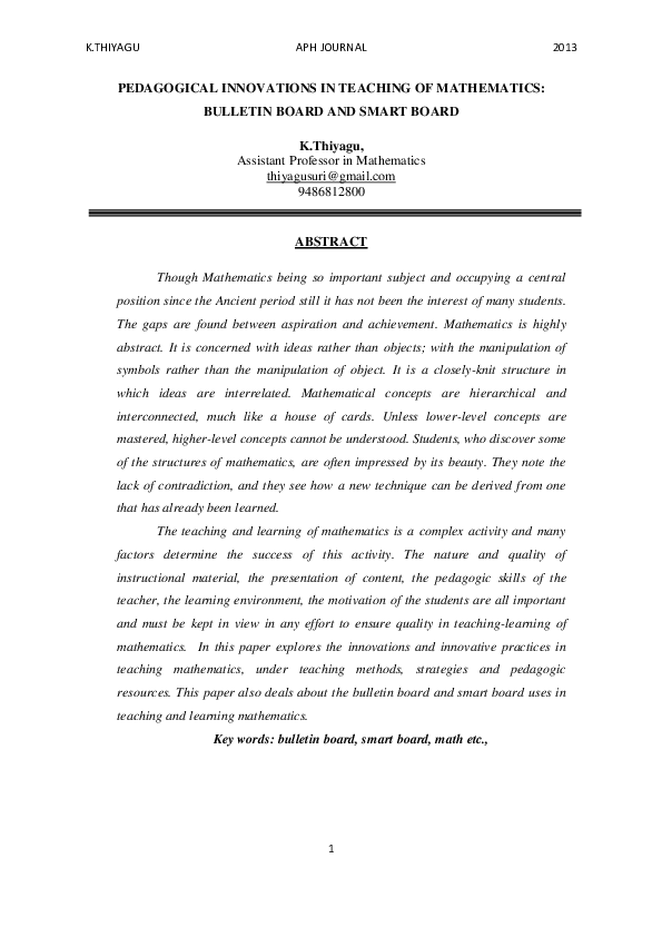 (PDF) PEDAGOGICAL INNOVATIONS IN TEACHING OF MATHEMATICS: BULLETIN ...