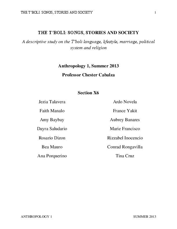(PDF) The T'boli: Songs, Stories and Society