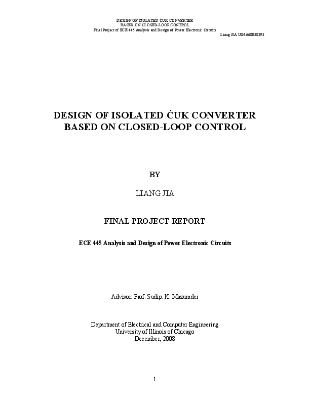 (PDF) DESIGN OF ISOLATED ĆUK CONVERTER BASED ON CLOSED-LOOP CONTROL ...