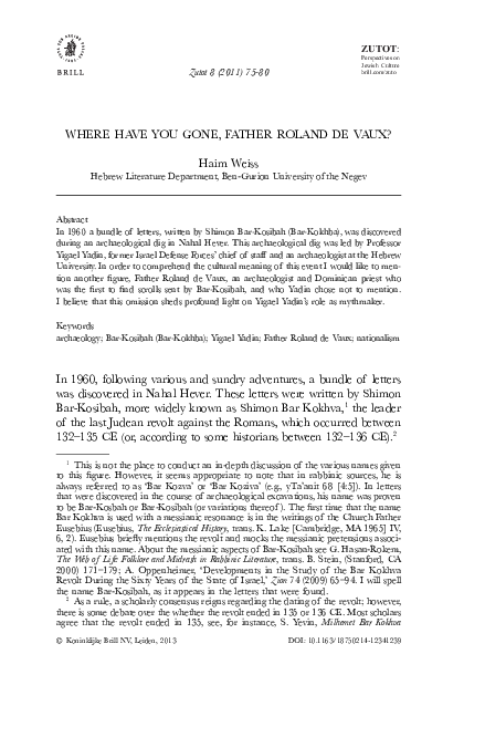 (PDF) Where Have you Gone, Father Roland de Vaux?