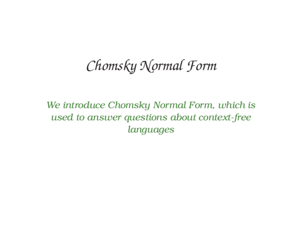 (PDF) Chomsky Normal Form
