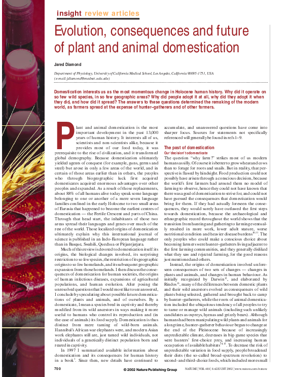 (PDF) Evolution, consequences and future of plant and animal domestication