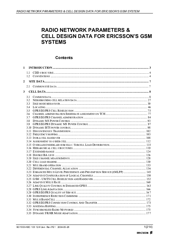 (PDF) RADIO NETWORK PARAMETERS & CELL DESIGN DATA FOR ERICSSON'S GSM SYSTEM RADIO NETWORK ...