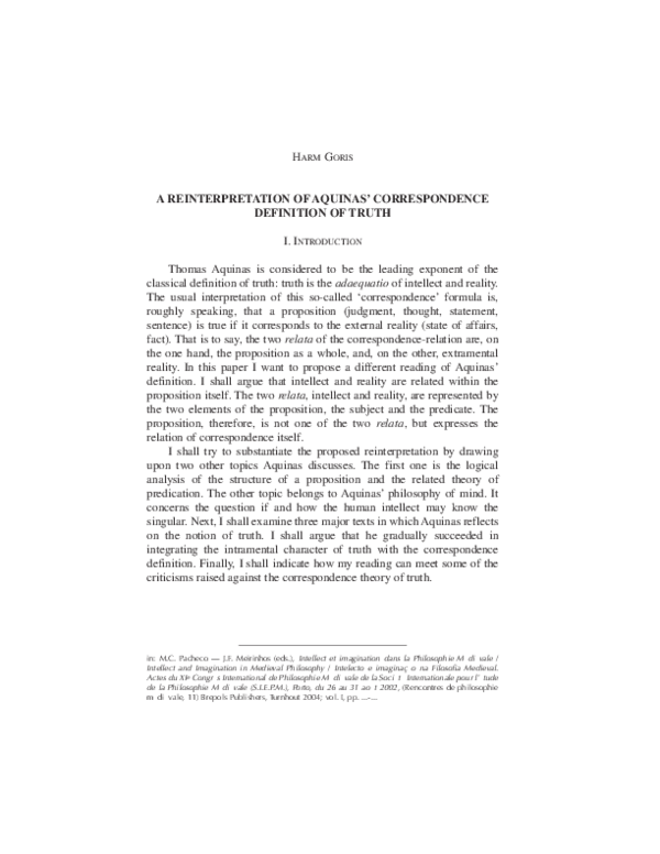 (PDF) A Reinterpretation of Aquinas' Correspondence Definition of Truth