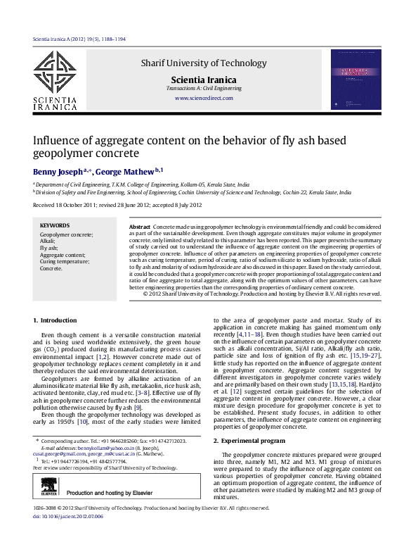 (PDF) Influence of aggregate content on the behavior of fly ash based ...