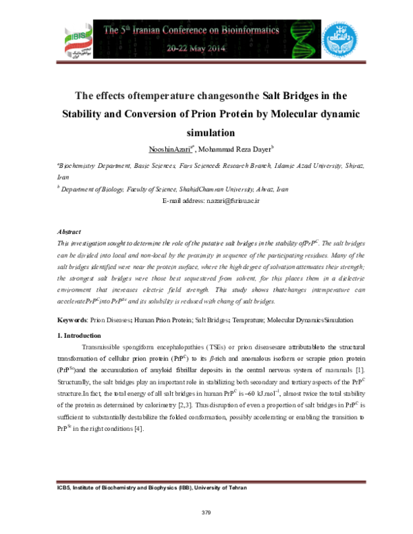 (PDF) The effects of temperature changes on the Salt Bridges in the ...