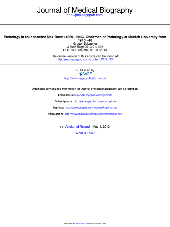 (PDF) Pathology in four epochs: Max Borst (1869-1946), Chairman of ...