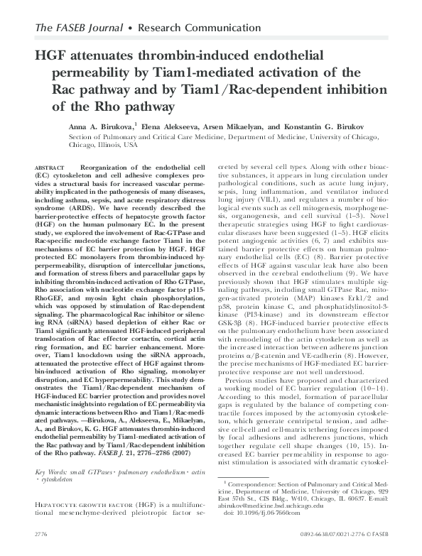 (PDF) HGF attenuates thrombin-induced endothelial permeability by Tiam1 ...