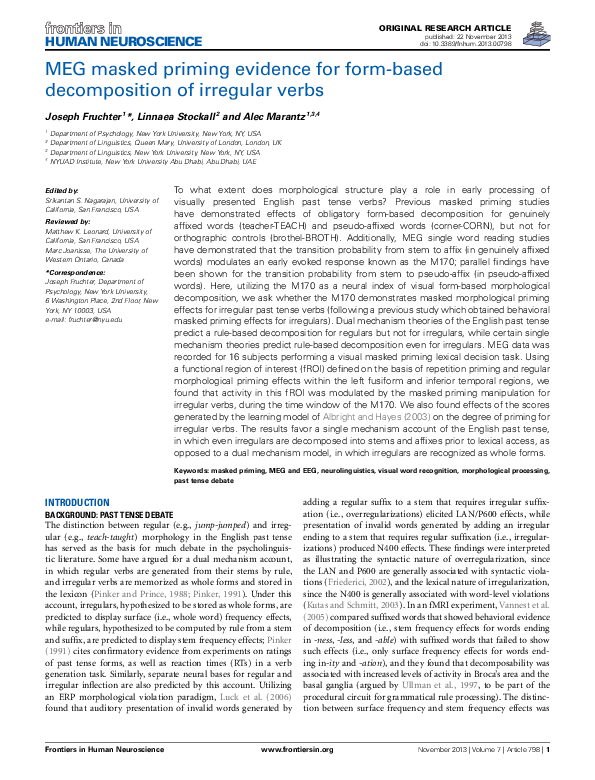 (PDF) MEG masked priming evidence for form-based decomposition of ...