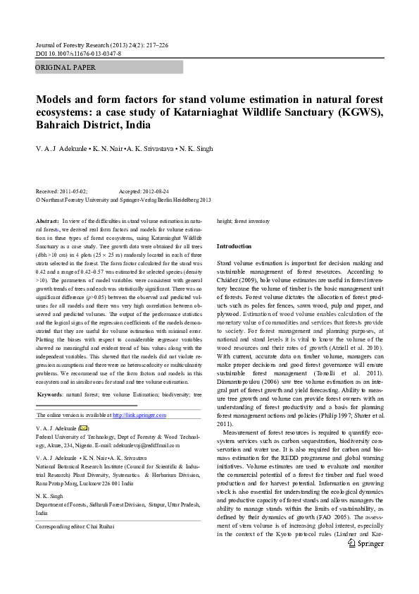 (PDF) Models and form factors for stand volume estimation in natural ...
