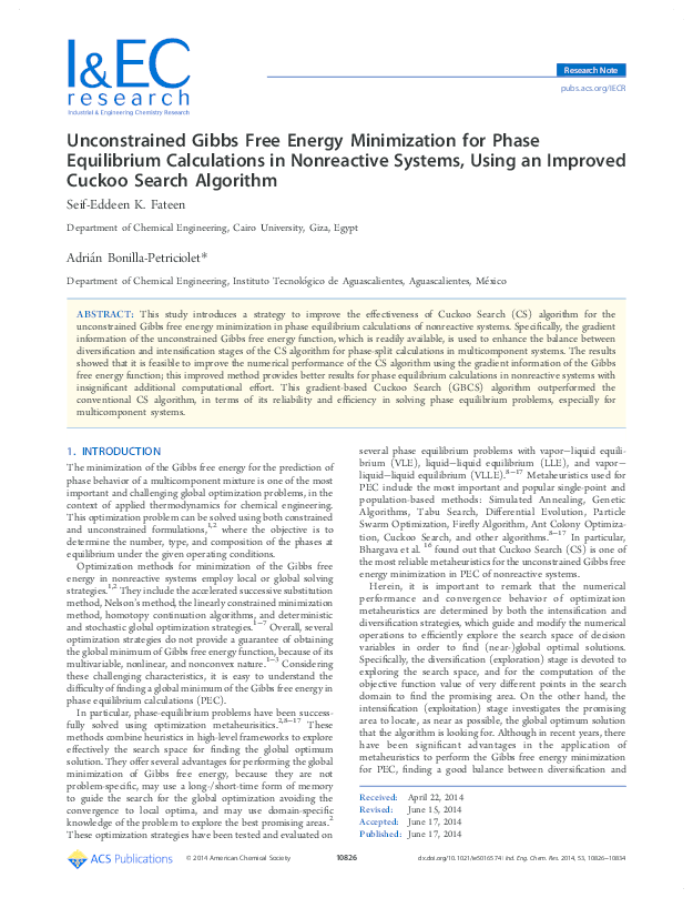 Pdf Unconstrained Gibbs Free Energy Minimization For Phase Equilibrium Calculations In