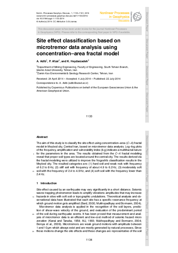 Pdf Site Effect Classification Based On Microtremor Data Analysis