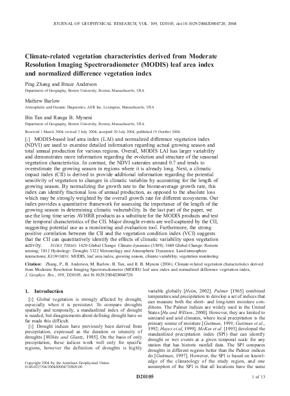 Pdf Spatial Enhancement Of Modis Leaf Area Index Using Regression