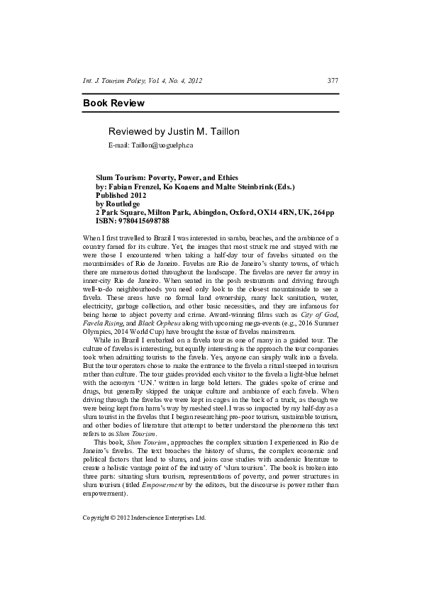 (PDF) Slum Tourism: Poverty, Power, and Ethics